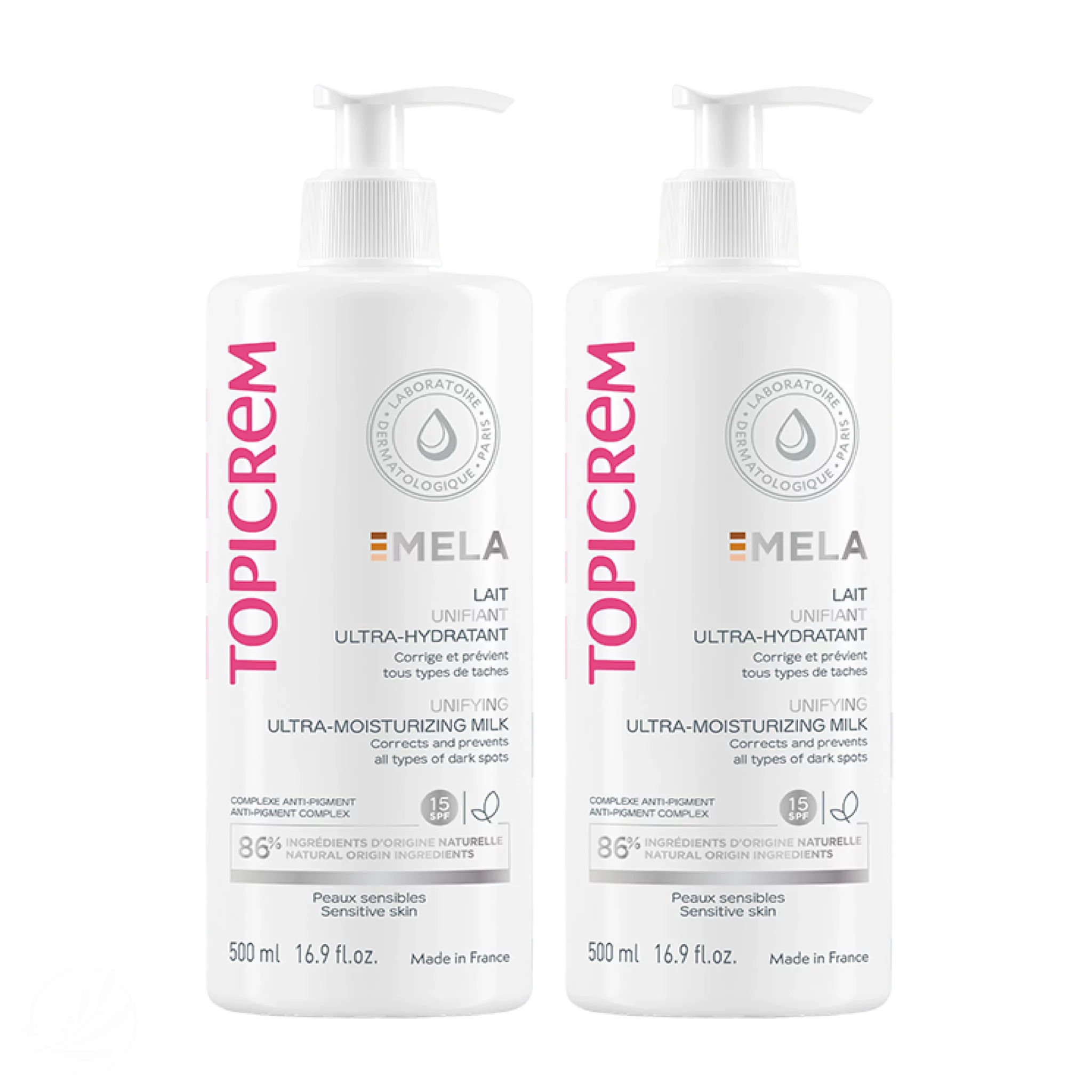 Topicrem Mela Duo Lait Unifiant Ultra-Hydratant Spf15 2x500ml Univers ...