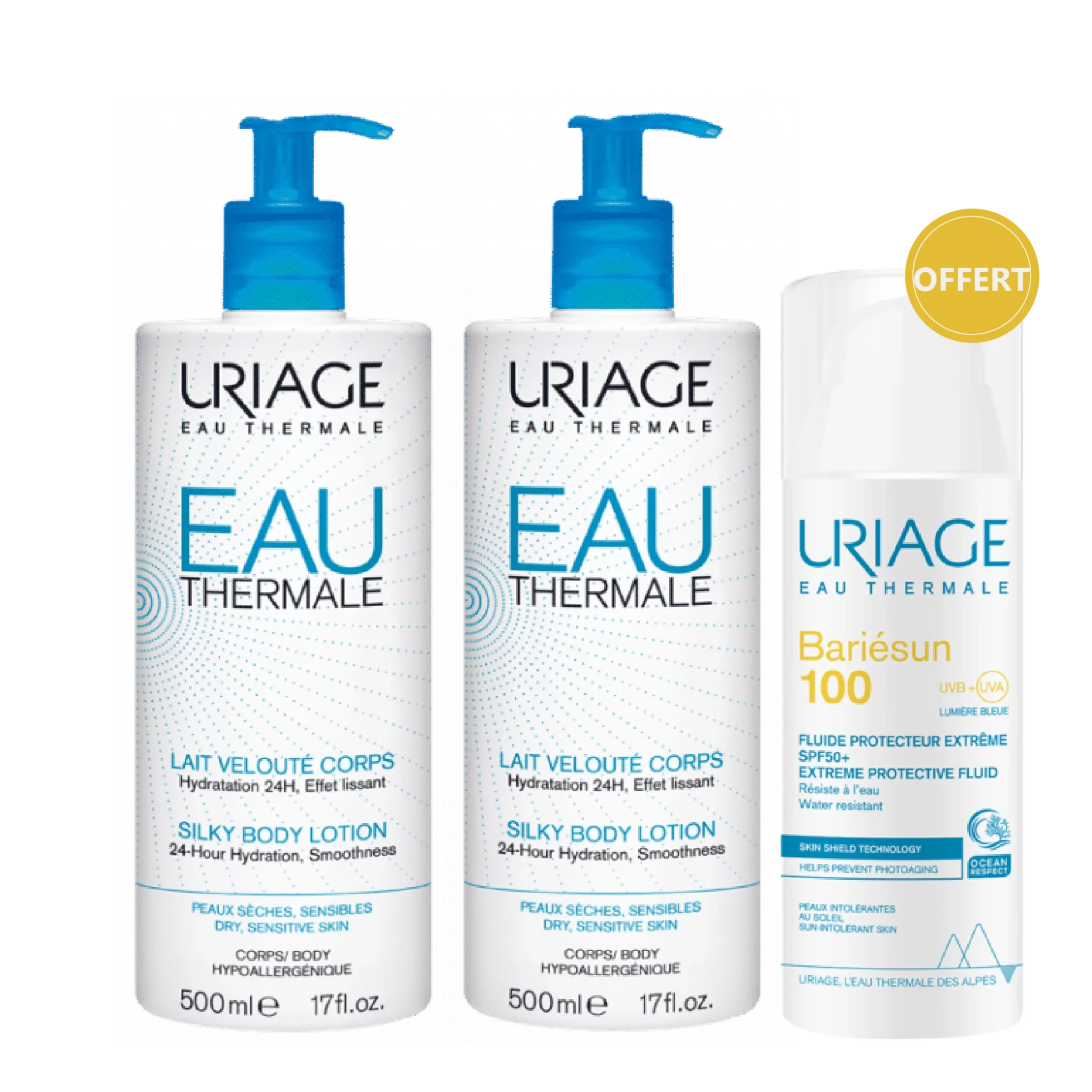 URIAGE Coffret Duo Eau Thermale Lait Velouté Corps 2 X 500ml + Crème ...